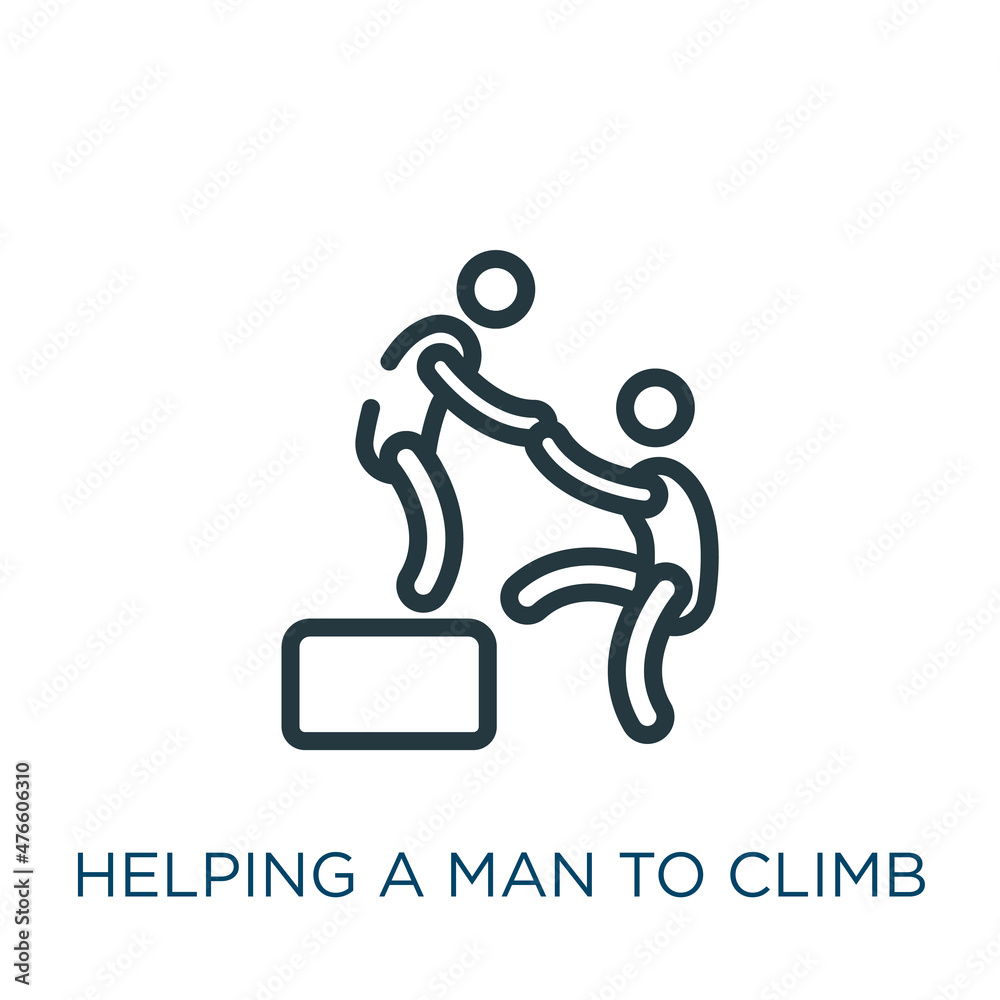 Vecteur Stock helping a man to climb thin line icon. man, help linear ...