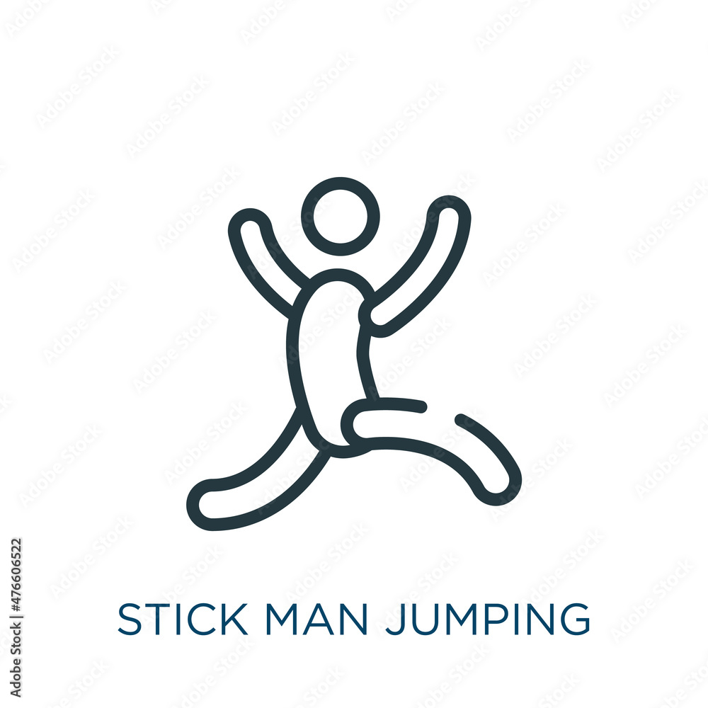 stick man jumping thin line icon. man, jump linear icons from behavior ...