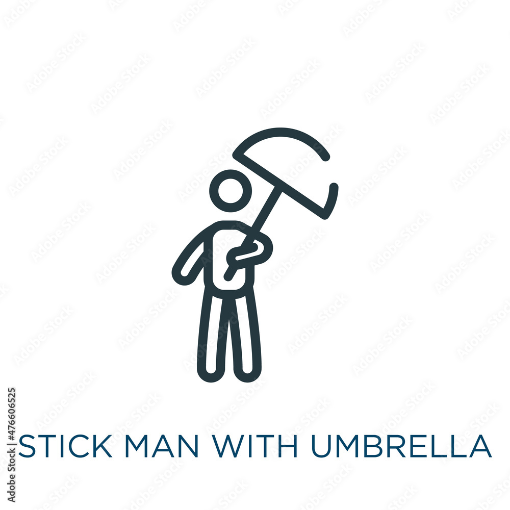 stick man with umbrella thin line icon. stick, people linear icons from ...