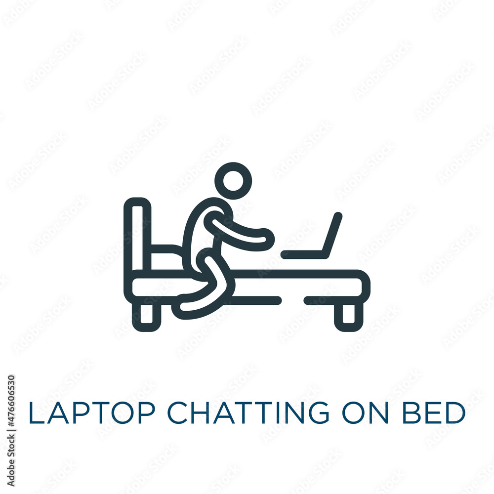 laptop chatting on bed thin line icon. bed, young linear icons from ...