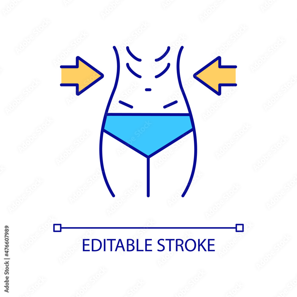 Anorexia nervosa RGB color icon. Low body weight. Fat gaining fear ...