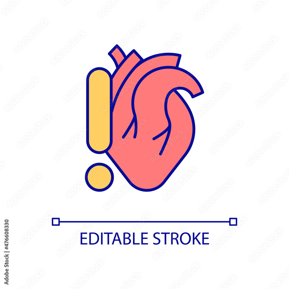 Heart problems RGB color icon. Coronary artery diseases. Cardiac ...