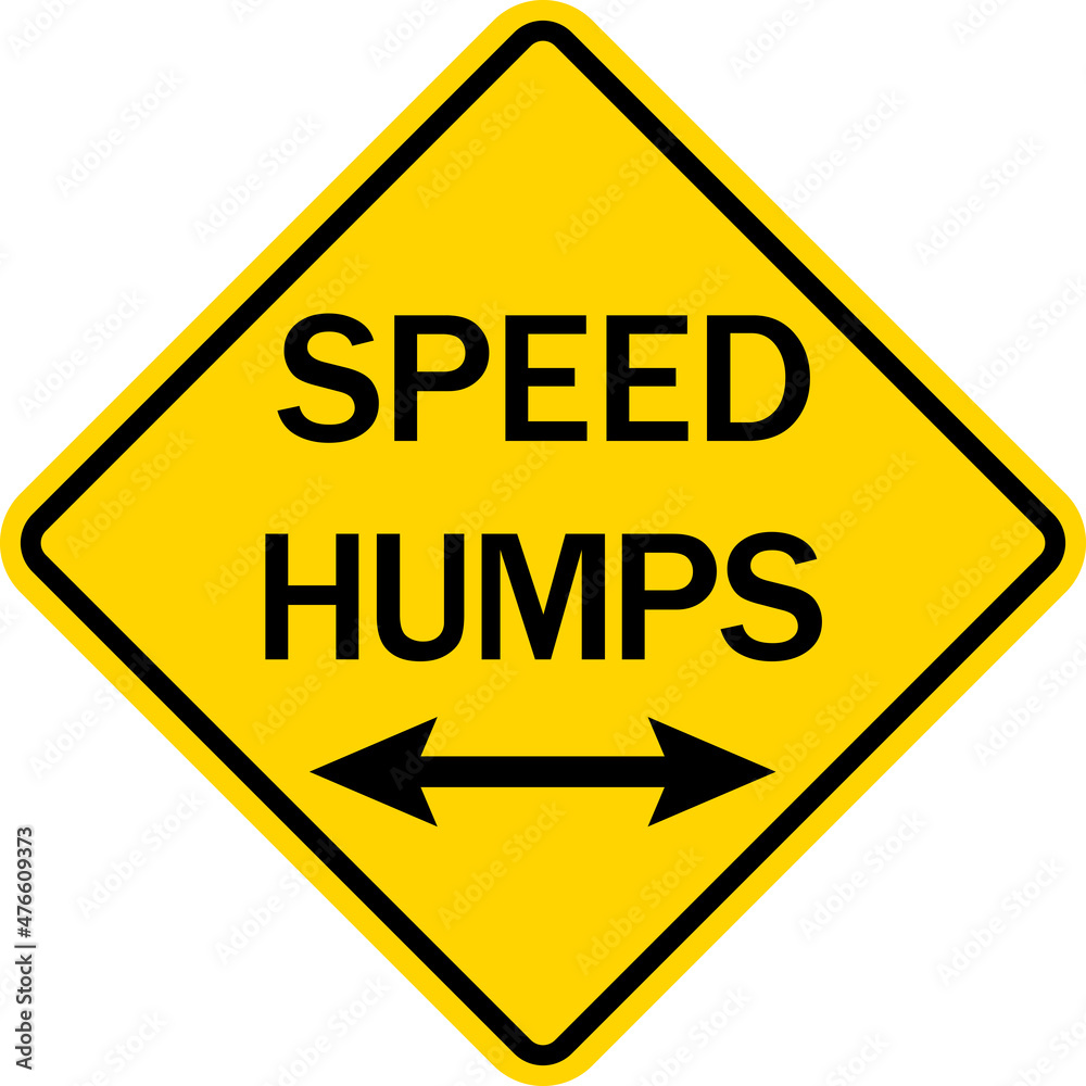 Speed humps direction arrow sign. Yellow diamond background. Traffic ...
