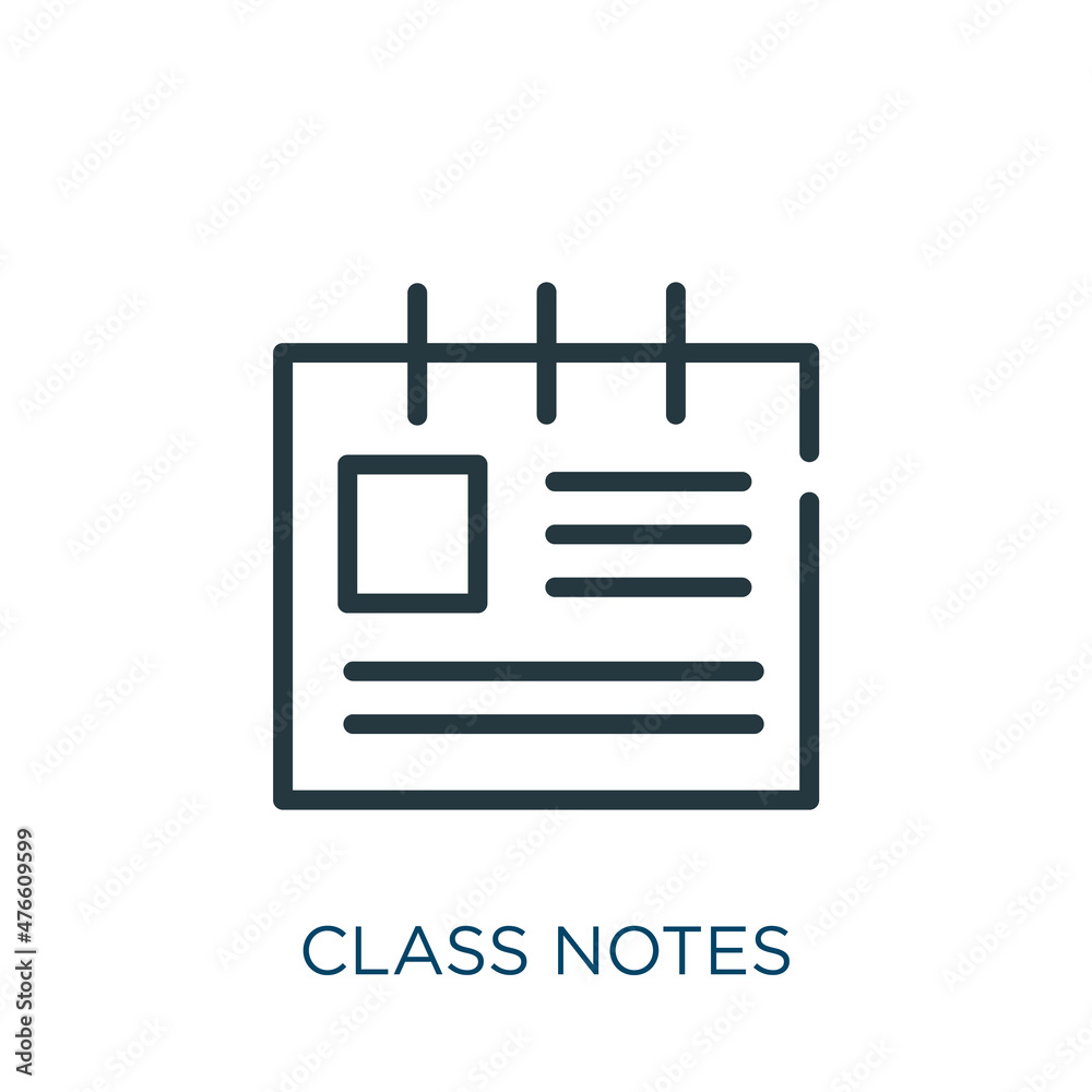 class notes thin line icon. note, paper linear icons from college ...