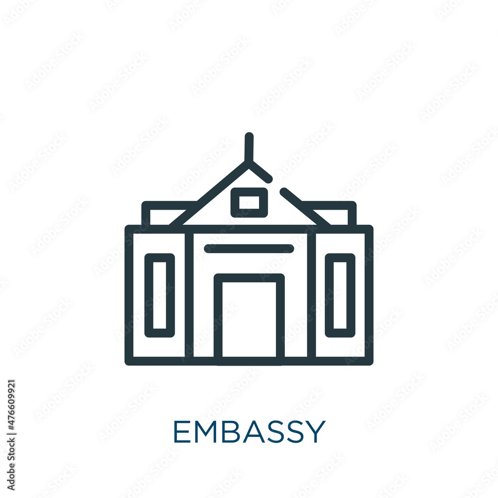 embassy thin line icon. travel, official linear icons from buildings ...