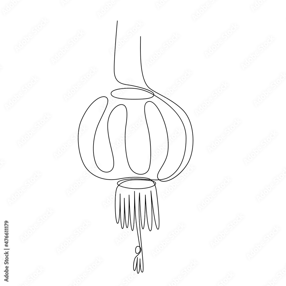 Chinese lantern drawing vector, continuous single one line art style ...