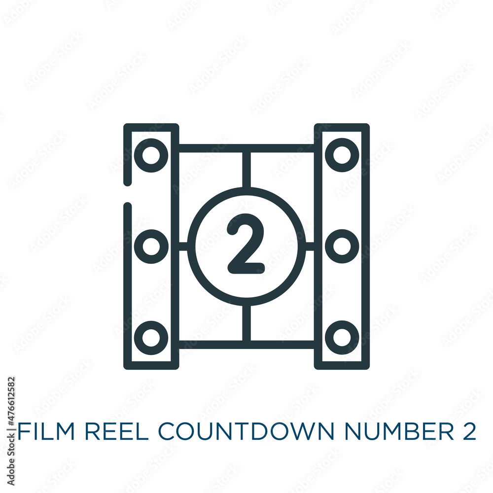film reel countdown number 2 thin line icon. hollywood, number linear ...