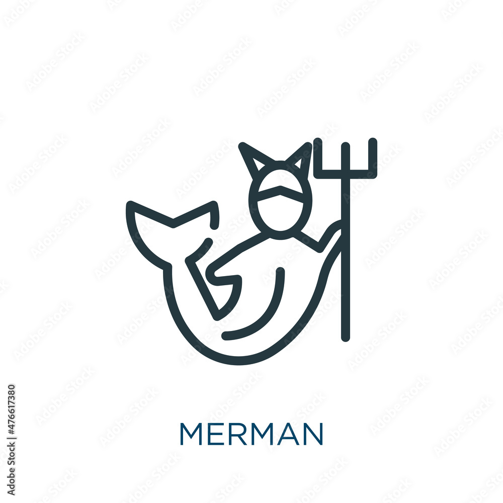 merman thin line icon. character, isolated on white linear icons from ...
