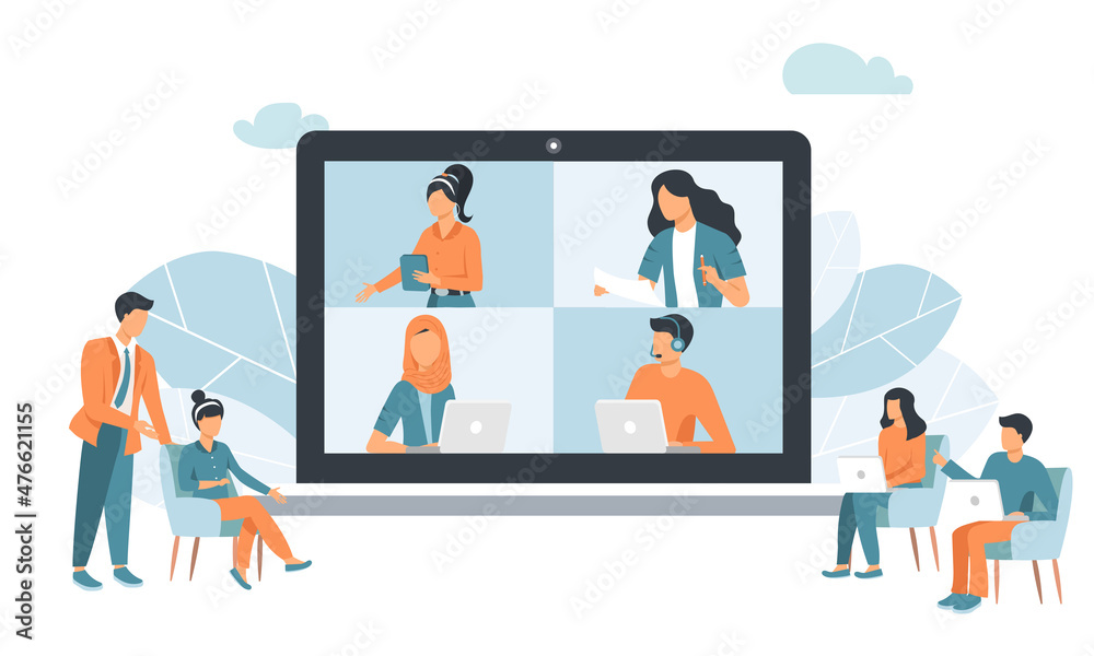 Online business conference, creative illustrations, businessmen, online ... Online business conference, creative illustrations, businessmen, online ...