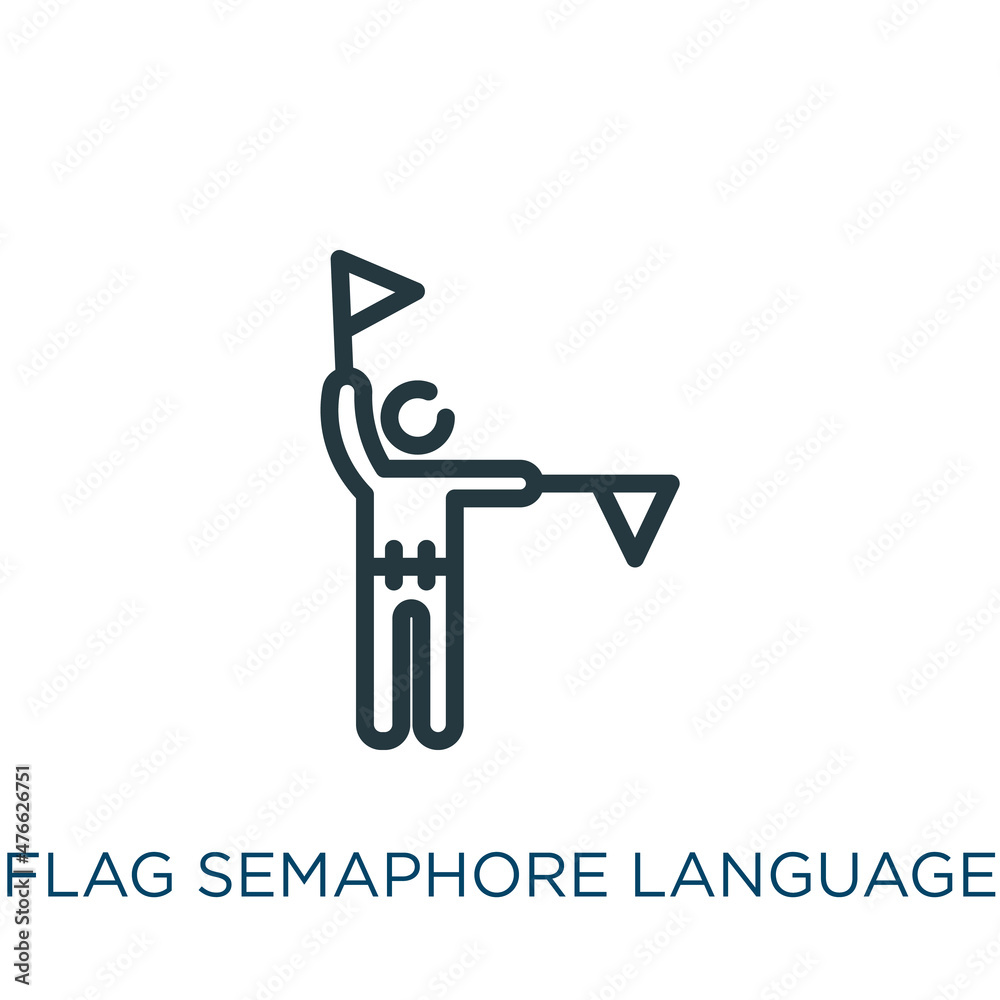 flag semaphore language thin line icon. navy, alphabet linear icons ...