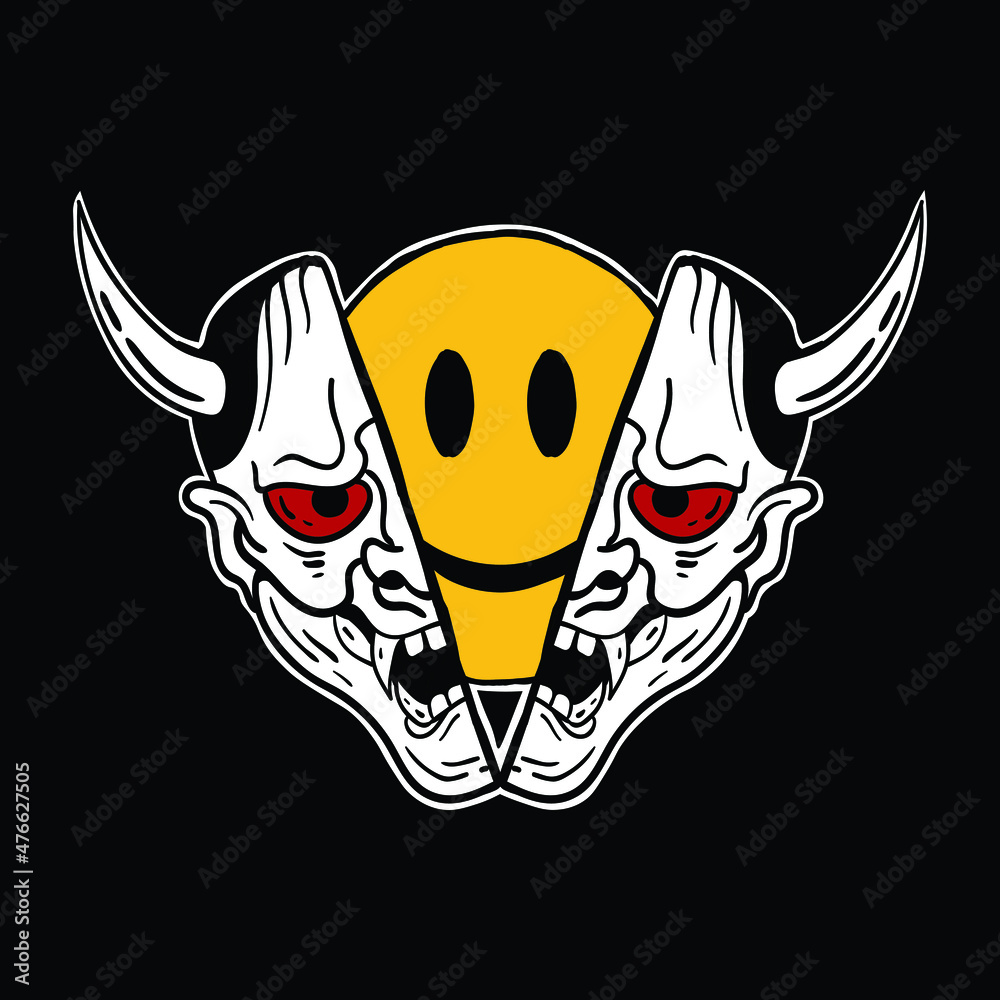 devil mask icon smile,hand drawn illustrations. for the design of ...