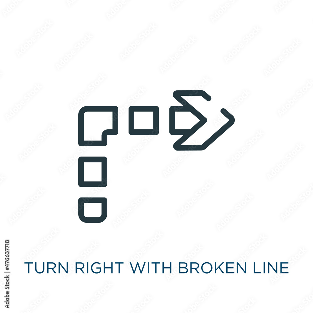 turn right with broken line thin line icon. arrow, simple linear icons ...