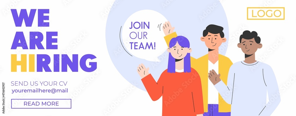 Trendy recruitment banner design with flat style diverse people ...