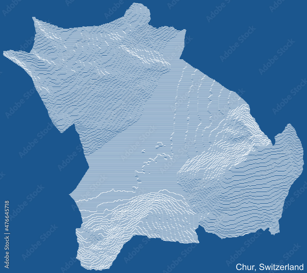 Topographic technical drawing relief map of the city of Chur ...