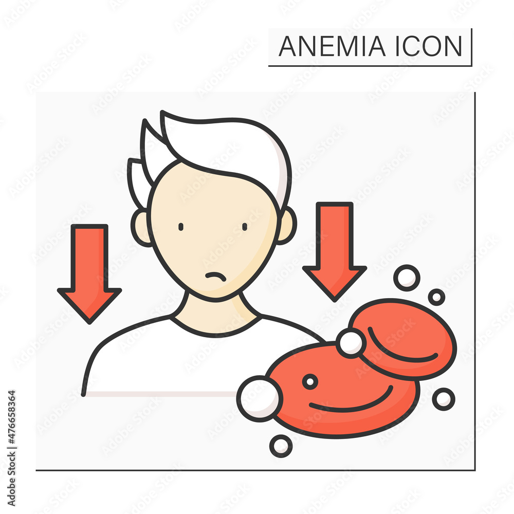 Anemia color icon. Low hemoglobin. Blood disease symptoms. Health ...