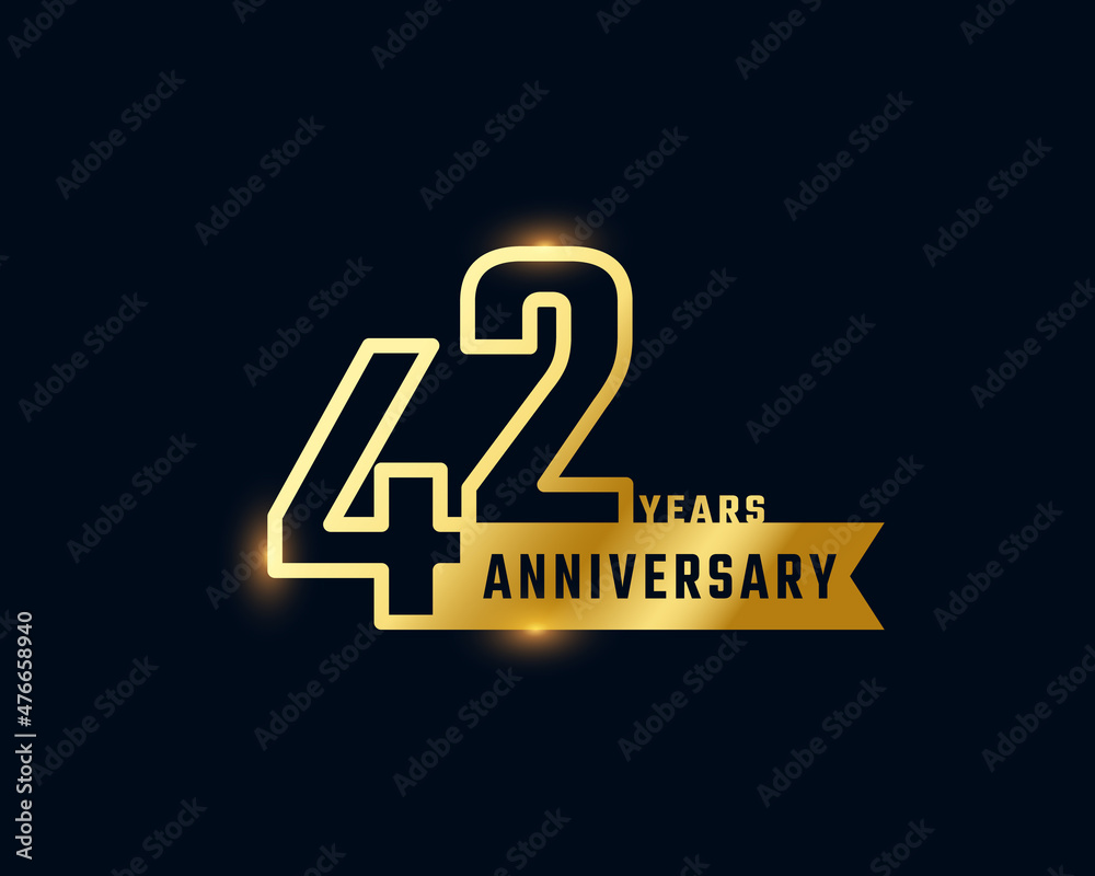 42 Year Anniversary Celebration with Shiny Outline Number Golden Color ...