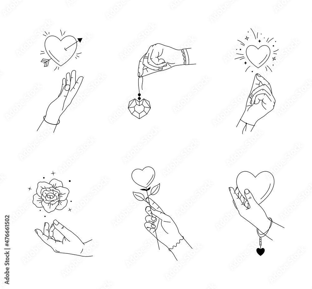 Vector illustration of beauty logo collection with hand and heart signs ...