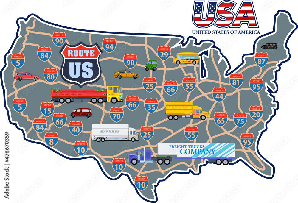 USA interstate highway map Stock Vector | Adobe Stock