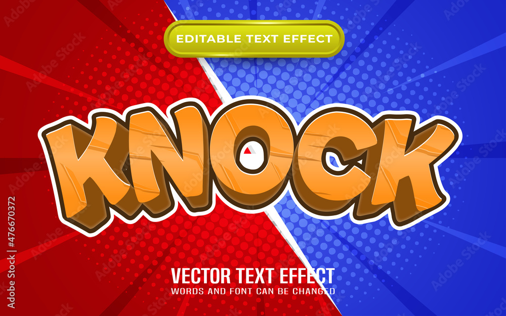 Knock editable text effect comic and cartoon style Stock Vector | Adobe ...