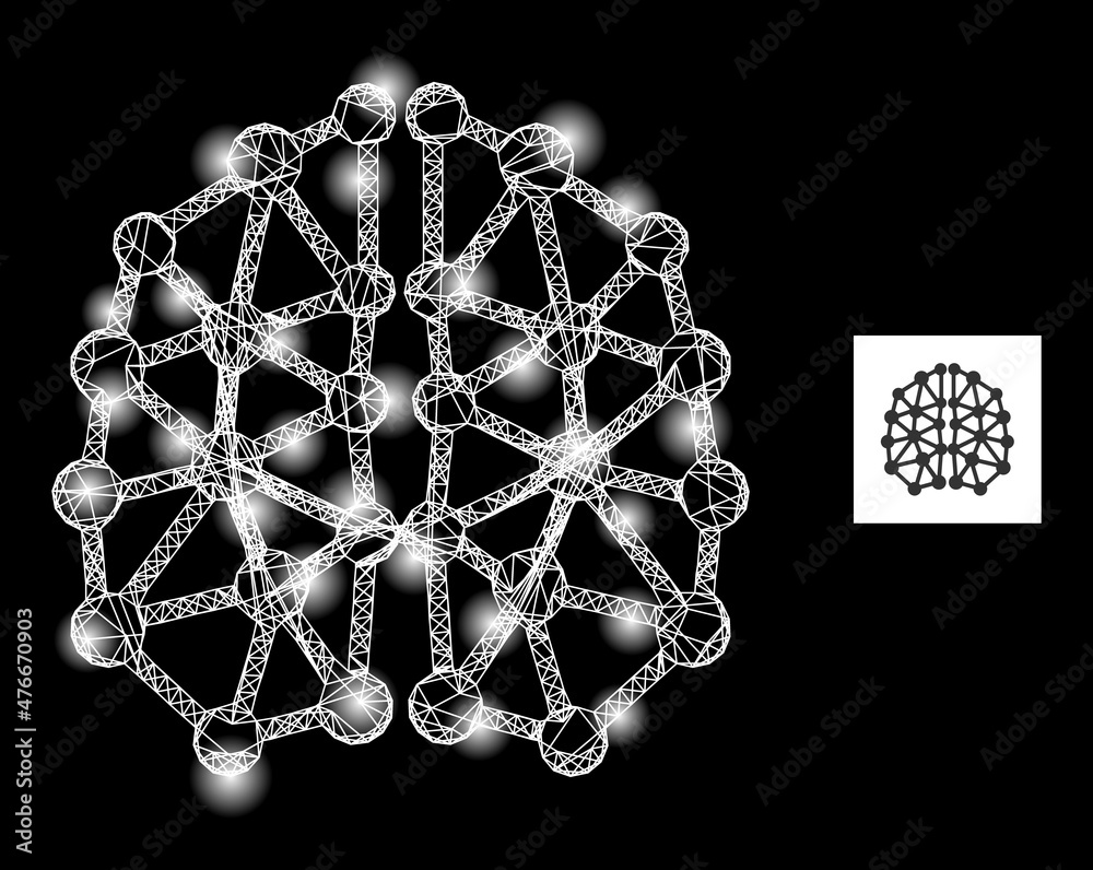 Glowing network AI structure icon with illuminated spots. Illuminated ...