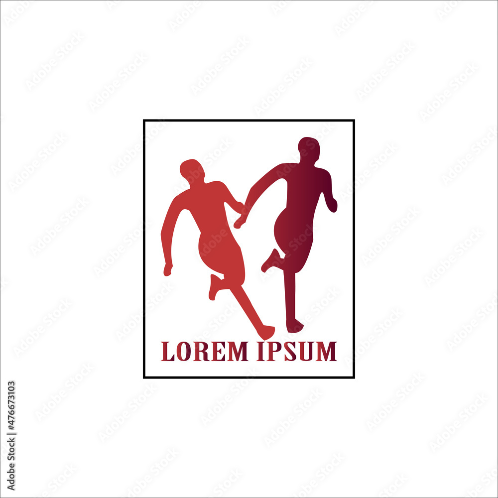 Run club logo, emblem with abstract running people silhouettes, label ...