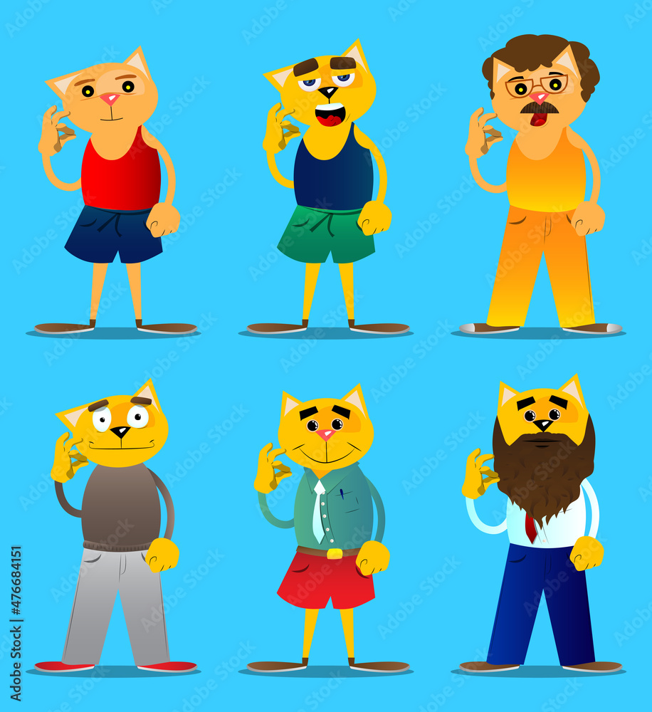 Funny cartoon cat showing ok sign. Vector illustration. Cute orange ...