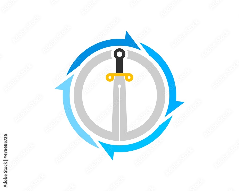 Circular arrow with circle shape and sword inside Stock Vector | Adobe ...