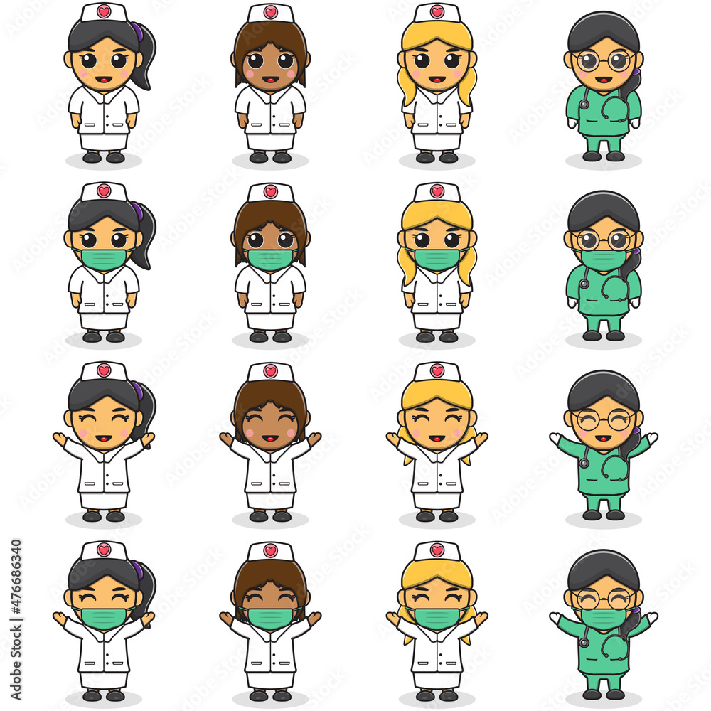 Cartoon Character Vector of Cute Smiling nurse. Cartoon woman nurse in ...