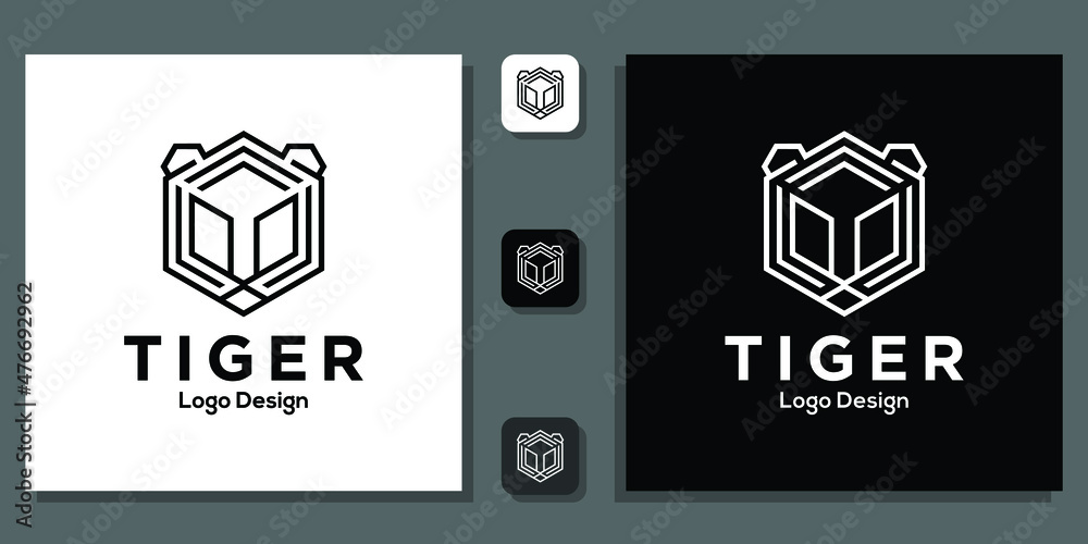 tiger symbol animal predator head in geometric shape with app template ...
