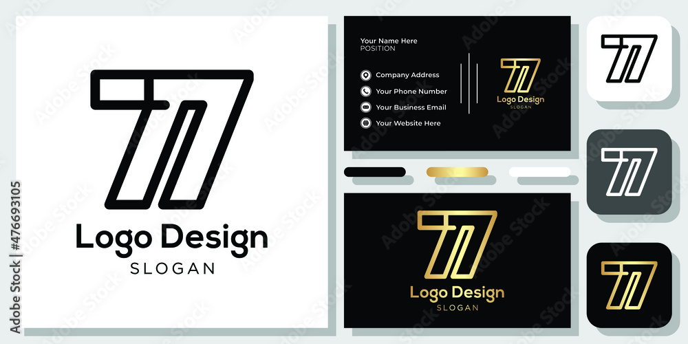 77 logo design symbol number black gold with business card template ...