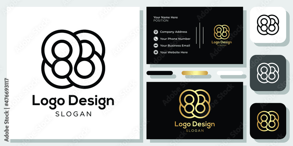 88 logo design symbol number black gold with business card template ...
