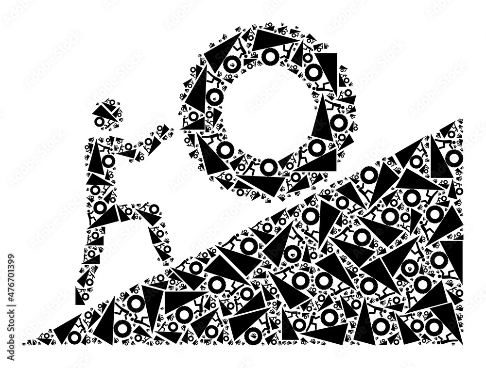 Vector Man Rolling Tire Up Icon Collage Man Rolling Tire Up Mosaic Is