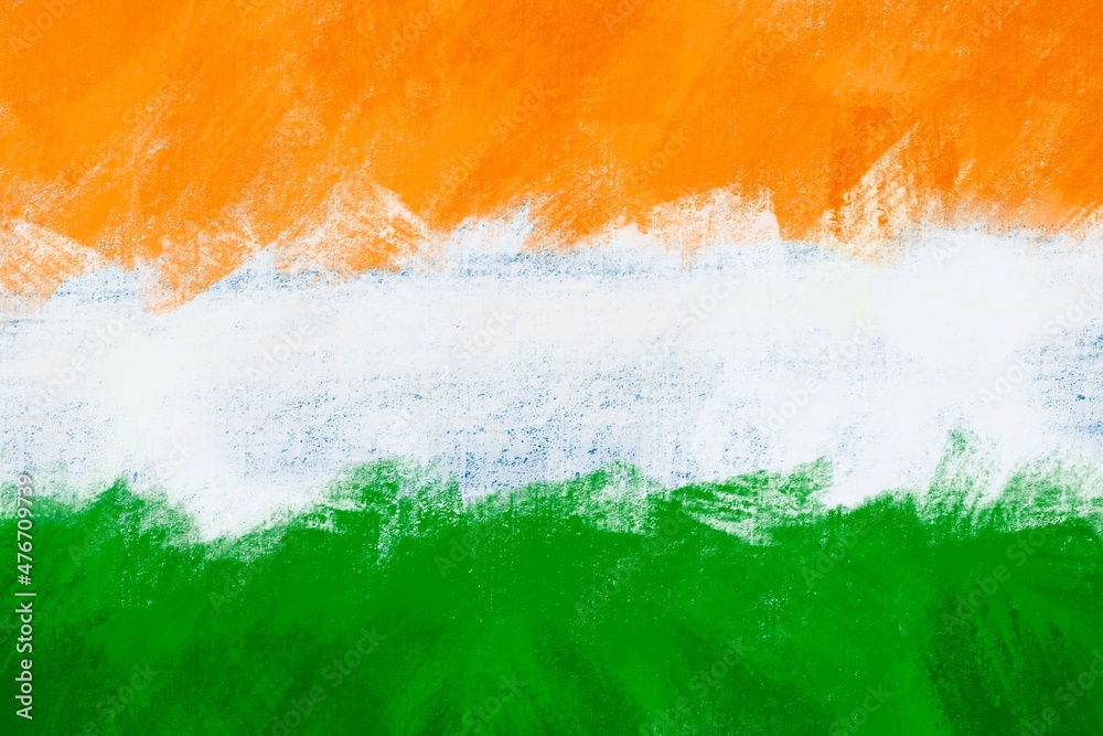 Abstract wall surface painted with Indian flag colours with rough brush ...