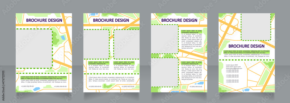 City planning white blank brochure design. Urban roads. Template set ...