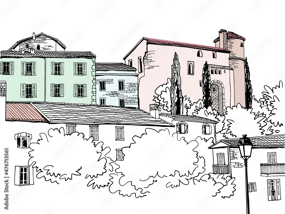 Nice view of old romantic Provence, France. Urban background in hand ...