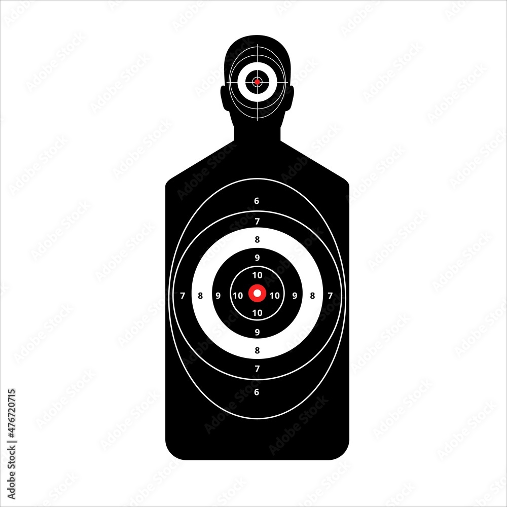 Target in human form for shooting range. Black silhouette with outlined ...