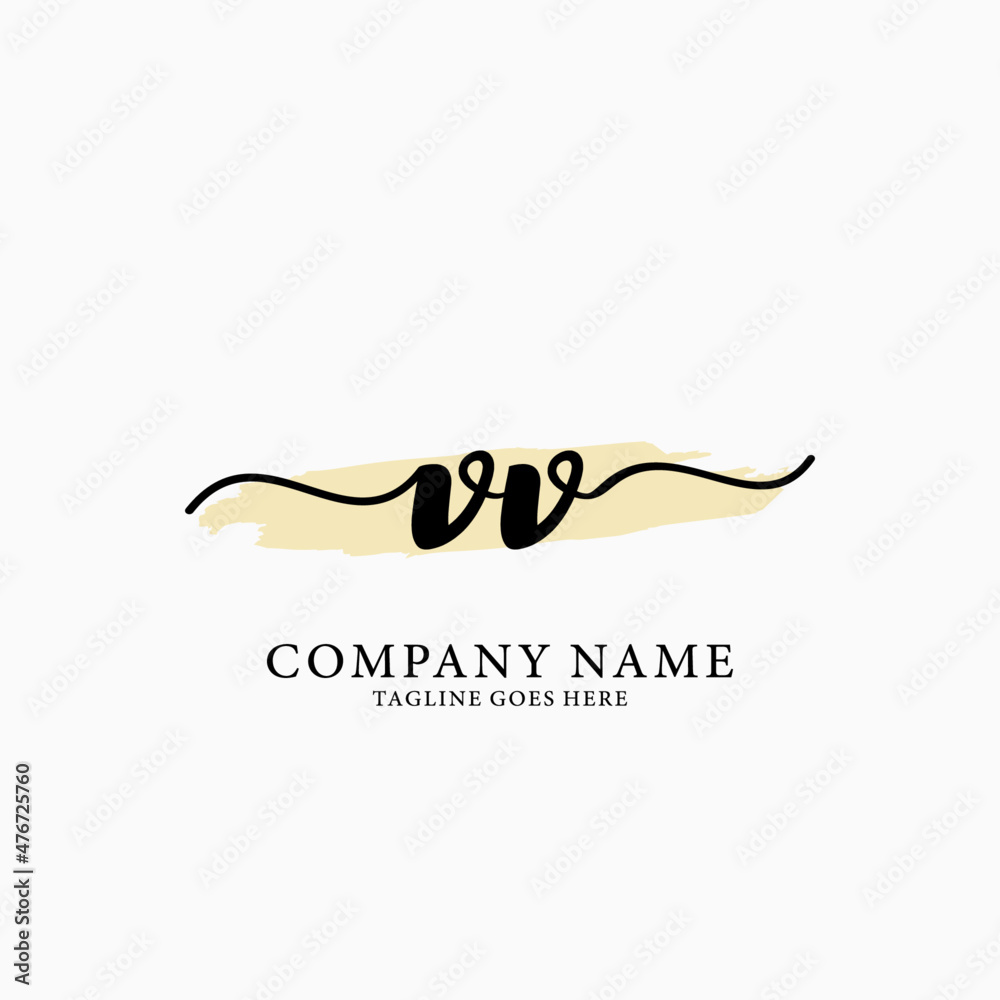 Initial Handwriting With Brush Template Letter VV Stock Vector | Adobe ...