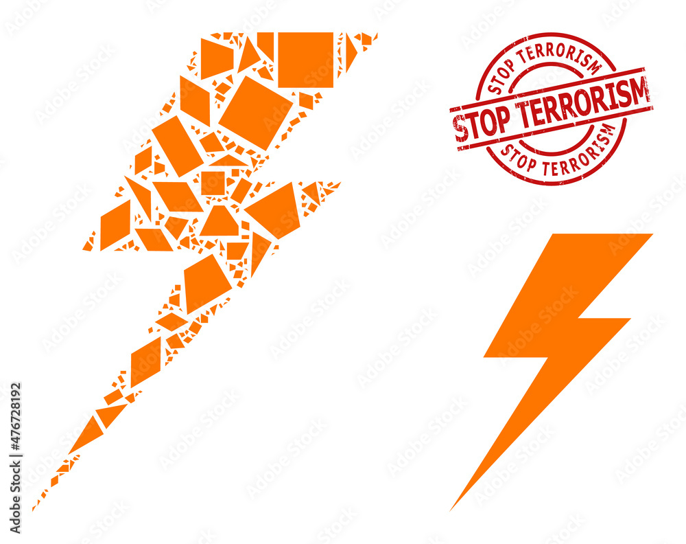 Simple geometric electric strike mosaic and Stop Terrorism textured ...