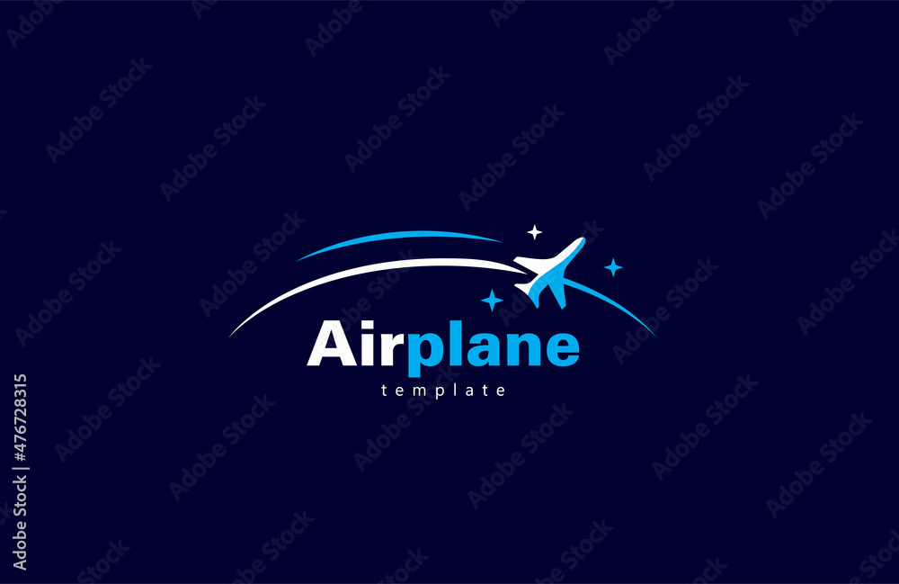 Airplane logo horizon. Icon plane and curved silhouette blue color ...