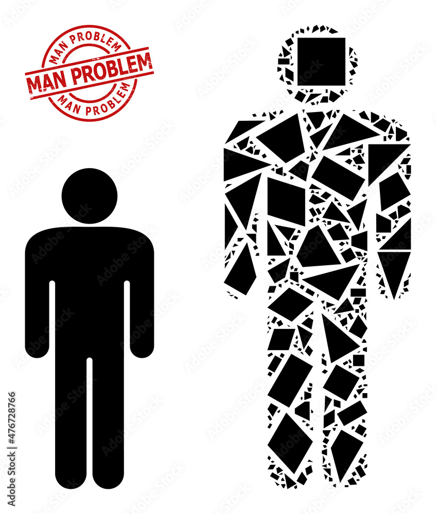 Simple geometric man figure mosaic and Man Problem dirty seal. Red ...