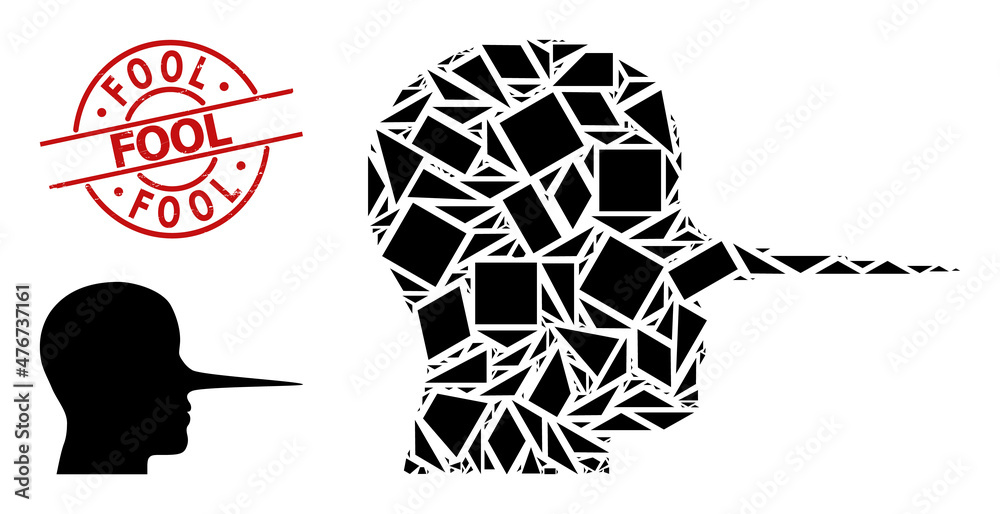 Simple geometric liar person mosaic and FOOL unclean stamp print. Red ...