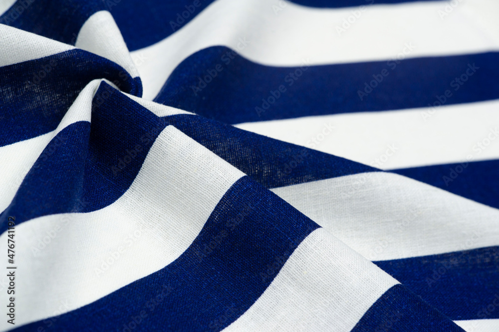 Cotton fabric, white and blue stripes. strict laconic design. Modern ...