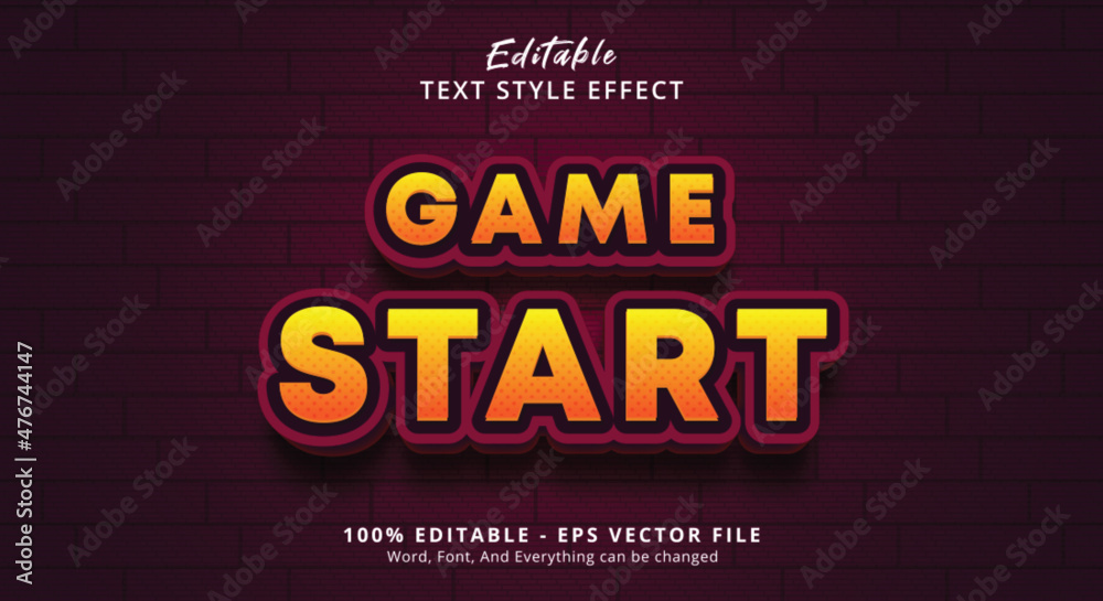 Editable text effect, game start cartoon style Stock Vector | Adobe Stock