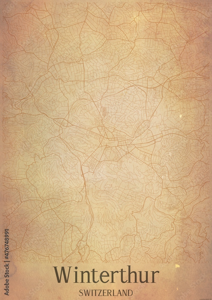Vintage map of Winterthur Switzerland. Stock Illustration | Adobe Stock