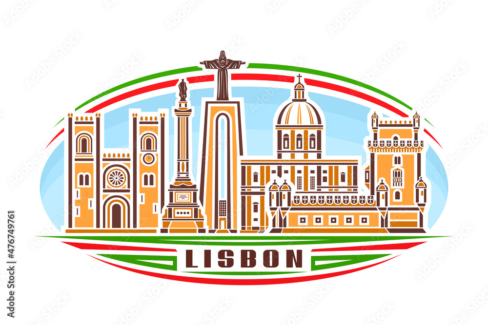 Vector illustration of Lisbon, horizontal logo with linear design ...