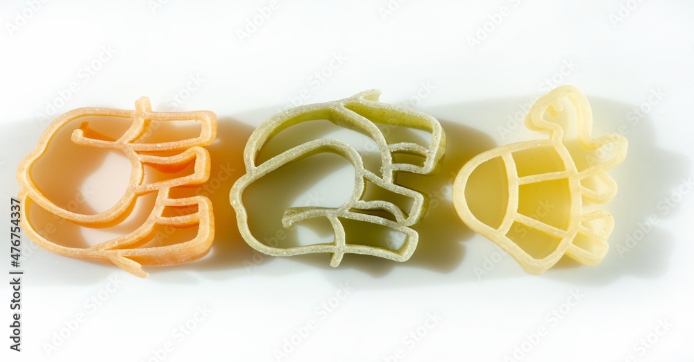 Children's pasta. Animal sculptures. Elephants, turtles and so on. A ...