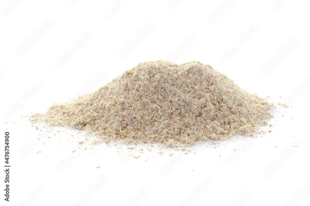 Integral rye flour pile isolated on white background. Rye flour ...