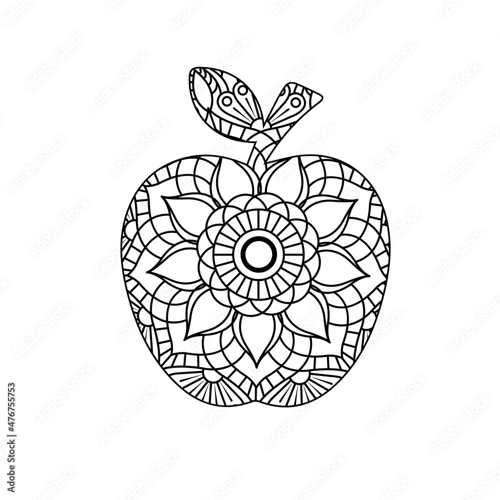 Apple mandala coloring book. Apple mandala vector and line art ...