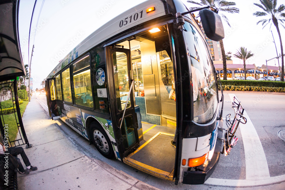people in the downtown Metro bus in Miami, USA. Metrobus operates more ...