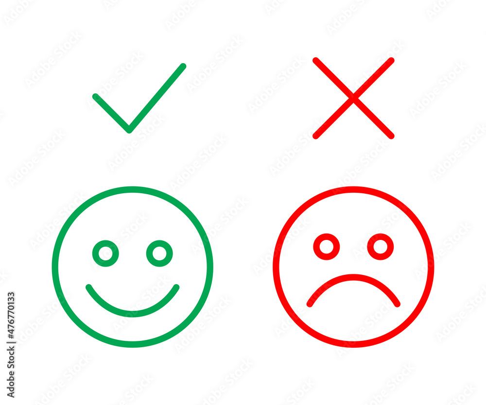 Emoji icons and checkmark choice for checklist. Simple icon emoticon ...